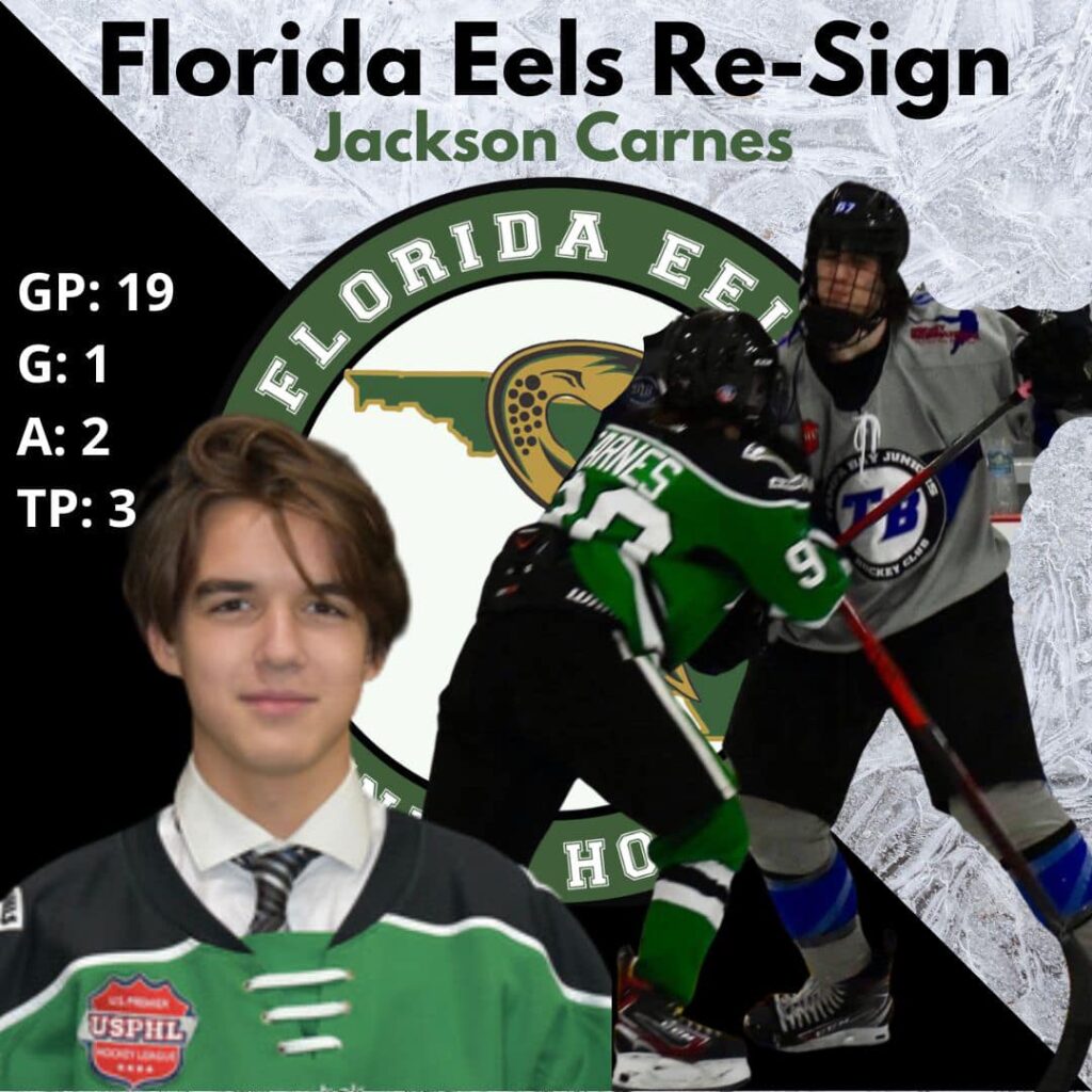 Jackson Carnes Marks His Return to the Eels Next Season – Florida Eels Junior Hockey